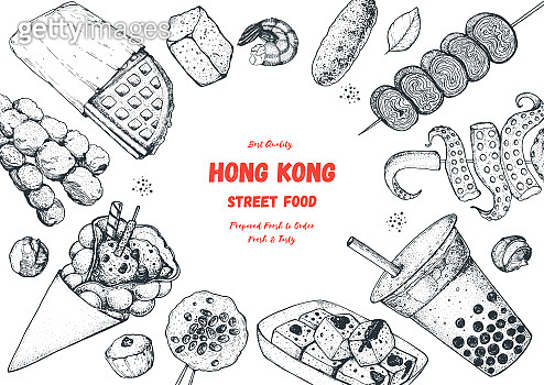 Hong kong street food frame. Chinese food menu design template ...