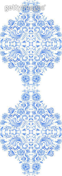 Watercolor painted indigo blue damask pattern seamless border on a ...