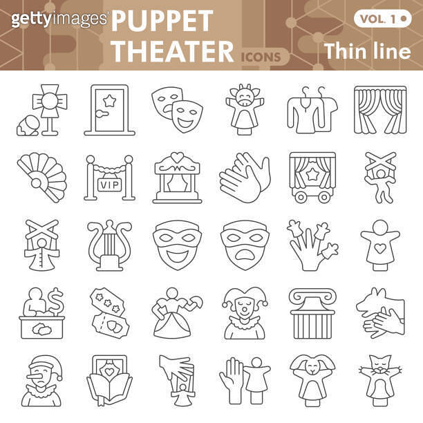 Puppet theater line icon set, dramatic art symbols collection or ...