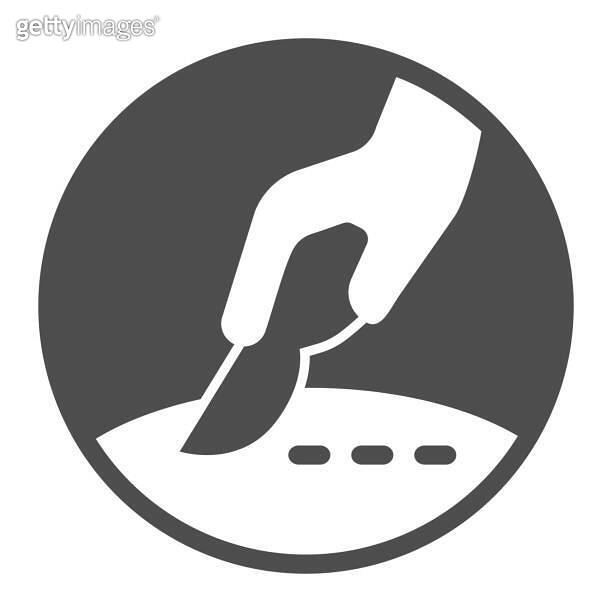 Surgeon hand and scalpel incision solid icon, animal hospital concept ...