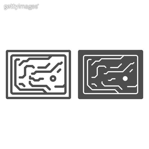 Printed circuit board simplified diagram line and solid icon ...