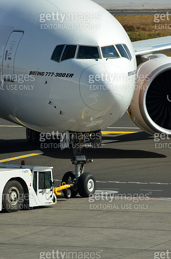 Emirates Boeing 777-300 ER, front view, pushback - Addis Ababa Bole ...