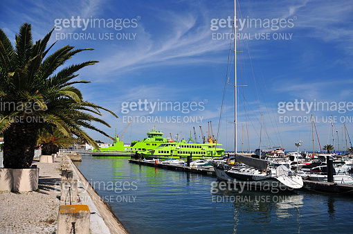 Marina and boats of Setubal-Troia ferry line - Fontainhas dock, Setubal ...