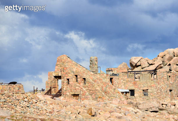 Empty shell of Mount Evans Crest House, destroyed by a fire in 1979 ...