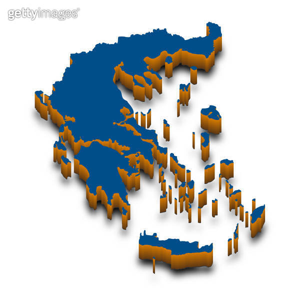 Greece 3D map. Detailed 3d map with dropped shadow. Blue isometric ...