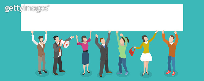 3D Isometric Flat Vector Conceptual Illustration of Protesting People ...