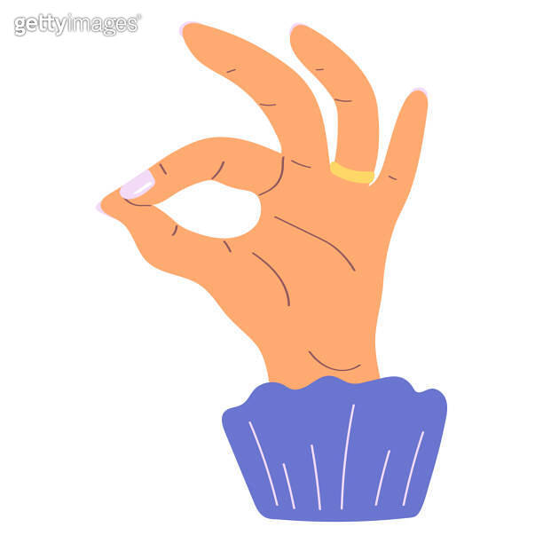 Woman's hand shows the sign ok. Hand gesture for delicious food ...