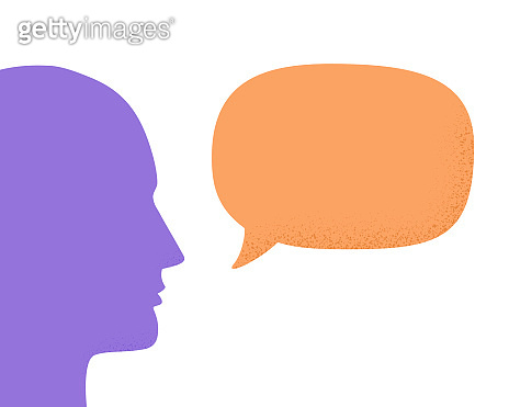 Vector illustration of human head silhouette talking through speech ...
