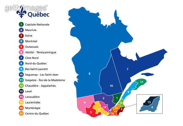 Province of Quebec map with counties borders administrative area ...