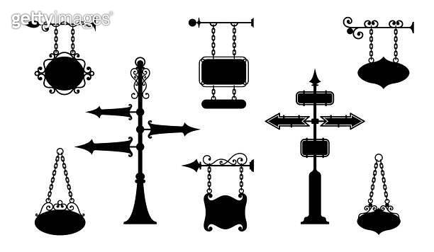 Set of signs, pointers and signboard in vintage style. Isolated ...