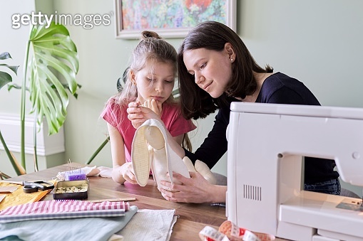 Girls, children, sewing toys at home, handmade, hobbies and leisure ...