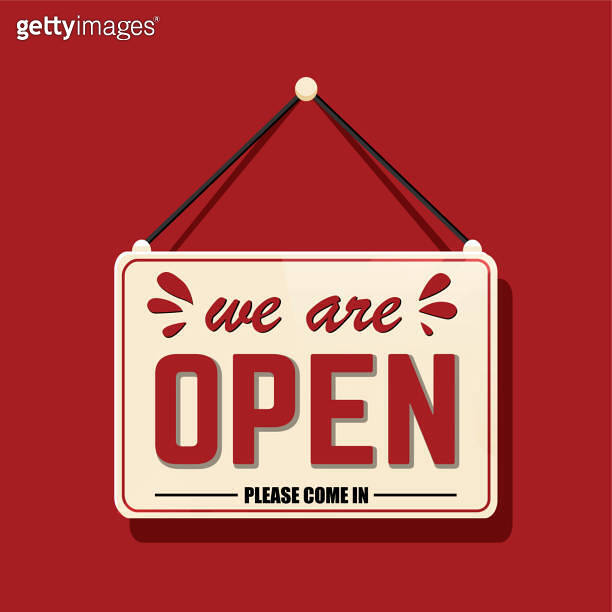 We are Open please come in, with shadow isolated on red background ...