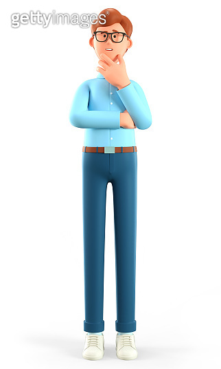 3D illustration of thinking man pondering making decision. Cartoon ...