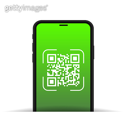 QR code on green screen for scan, payment. Mobile scanner with reader ...