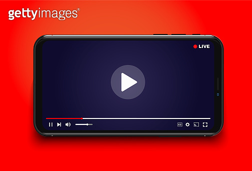 Vector illustration live stream concept with play button on smartphone ...