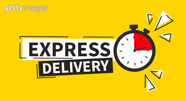 Express delivery banner. Fast time delivery order with stopwatch. Quick ...