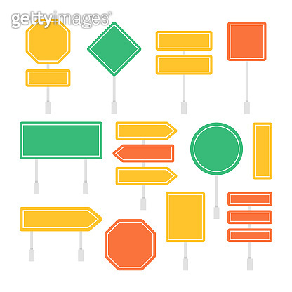 Road signs. Red, yellow and green traffic signs set. Modern simple flat ...