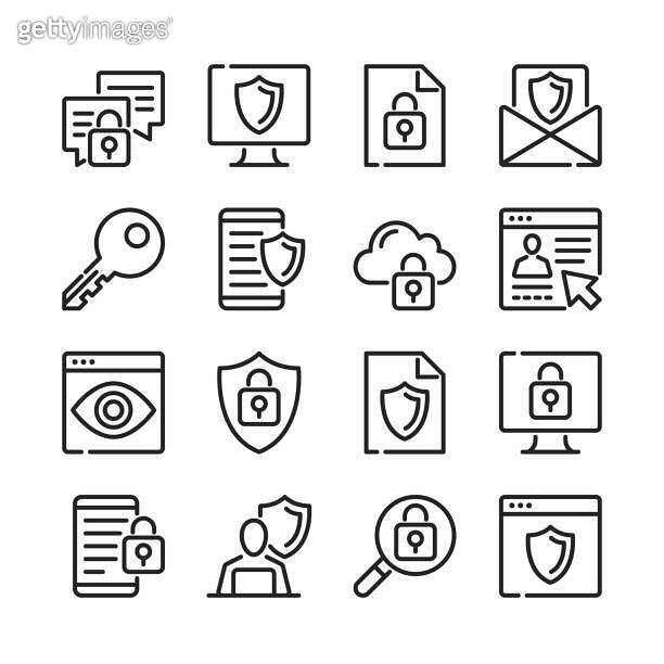 Computer security line icons set. Modern thin line design. Linear, outline symbols collection ...