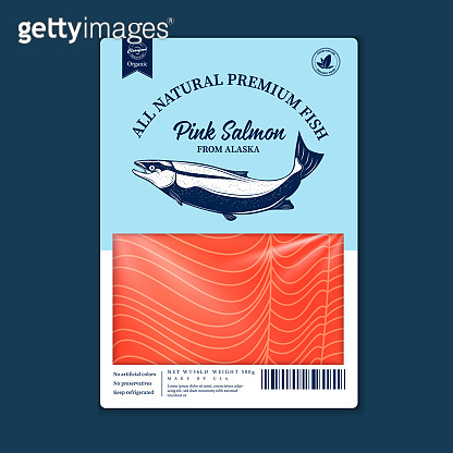 stock vector Pink Salmon flat style packaging design salmon ...