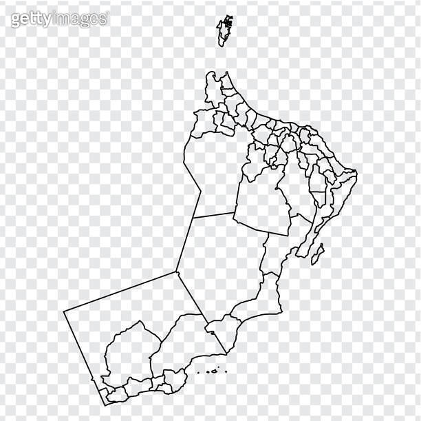 Blank map of Oman. Districts of Oman map. High detailed vector map ...