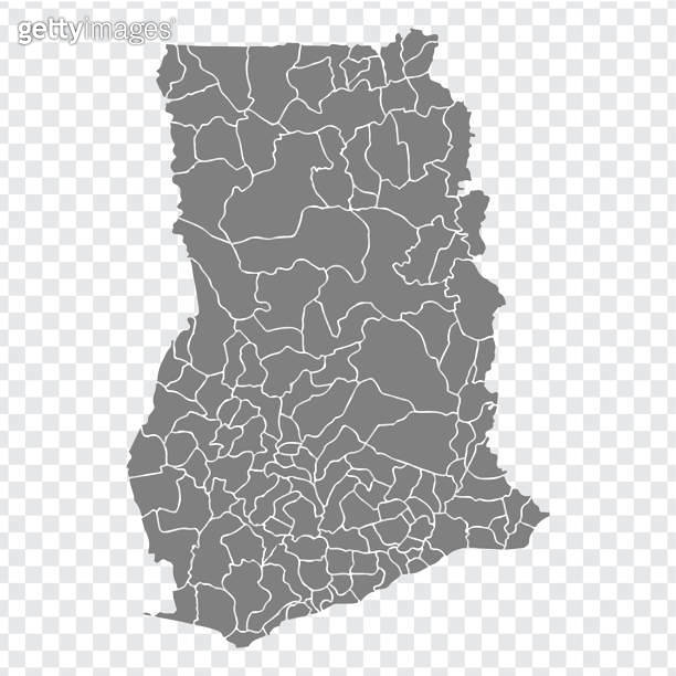 Blank map Ghana. Districts of Ghana map. High detailed vector map on ...