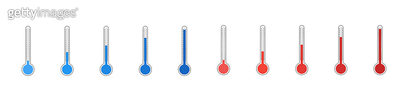Thermometer icon with blue and red indicators in flat style. Freeze ...