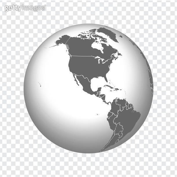 Globe of Earth with borders of all countries. 3d icon Globe in gray on ...
