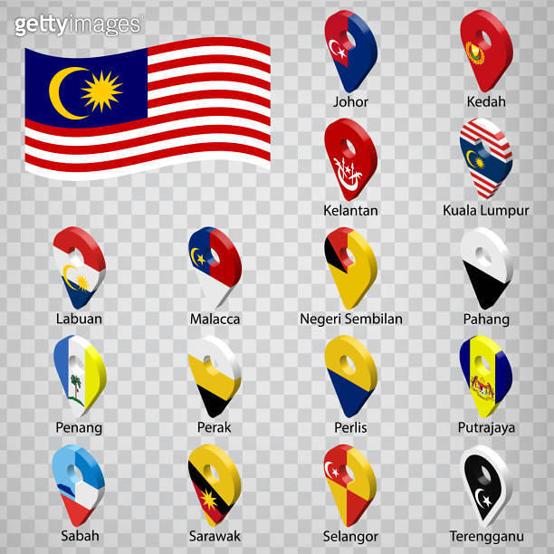Sixteen flags the States of Malaysia - alphabetical order with name ...