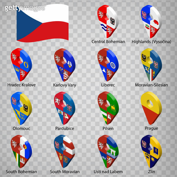 Fourteen flags the Regions of Czech Republic - alphabetical order with ...