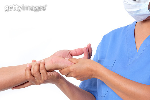 Doctor massage the patient's finger. Finger.Hand trigger finger lock ...