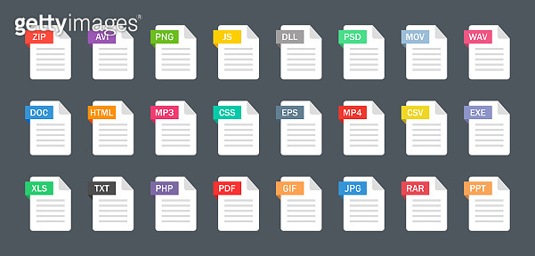 File Type Icons Format And Extension Of Documents Set Of Pdf Doc Excel Png Psd