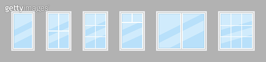 Glass window. Icon of plastic windowpane with frame for house and ...