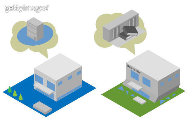 Image of data center and server damaged by isometric flood and ...