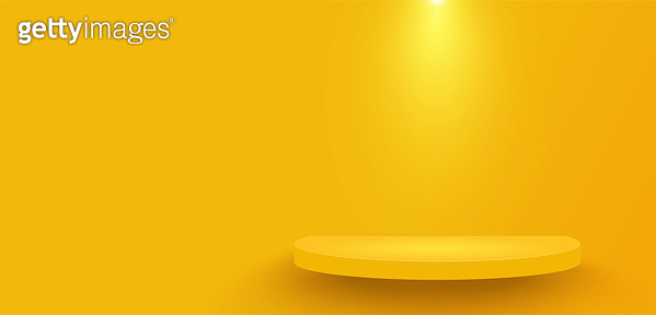 Yellow platform decorated with lighting on yellow wall background ...