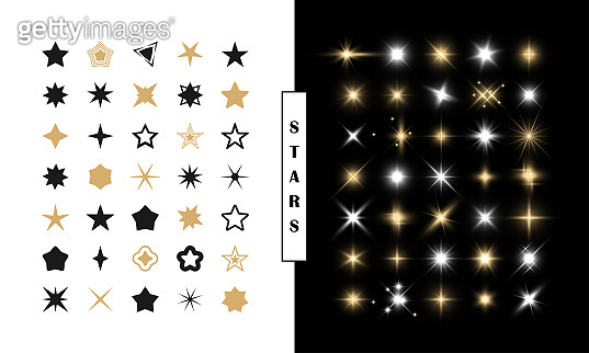 Star. Set of stars effect design, simple flat, and light sparkle ...