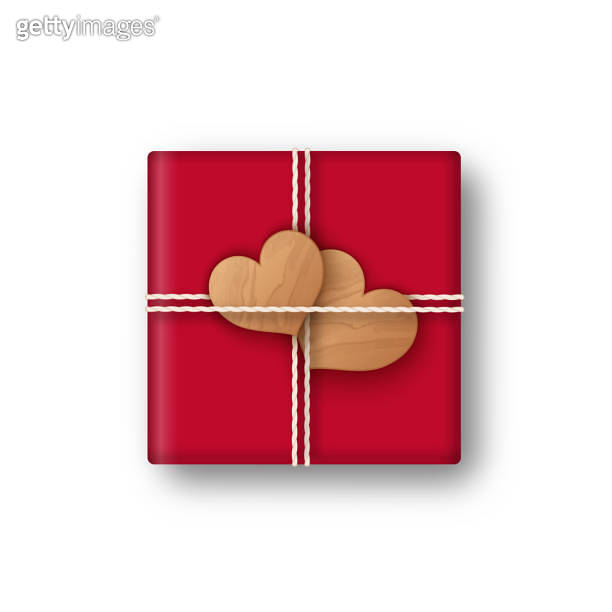 Gift box craft style isolated on white background. Red square box with ...