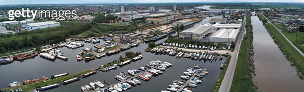 Aerial view of Goole marina and docks, Goole, East Yorkshire, England ...
