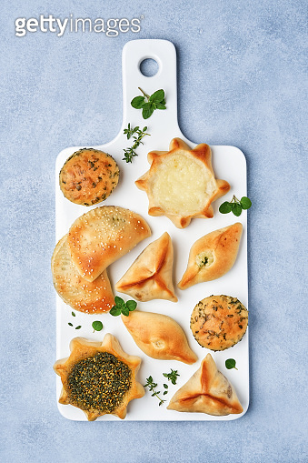 Pastries, fatayer or samosa, manaqeesh with zaatar and cheese ...