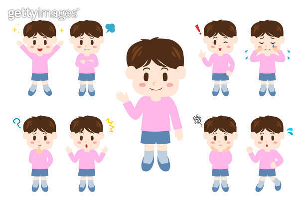 Vector illustration of child. Boy emotion. Happy, angry, crying ...