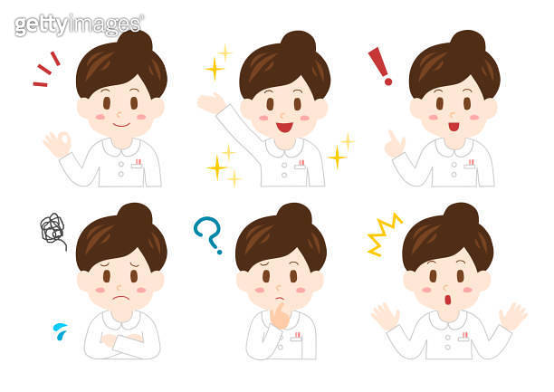 Vector illustration of Medical personnel. Woman facial expressions set ...