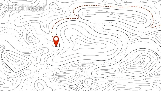 Topographic map and direction marker abstract background. Outline ...