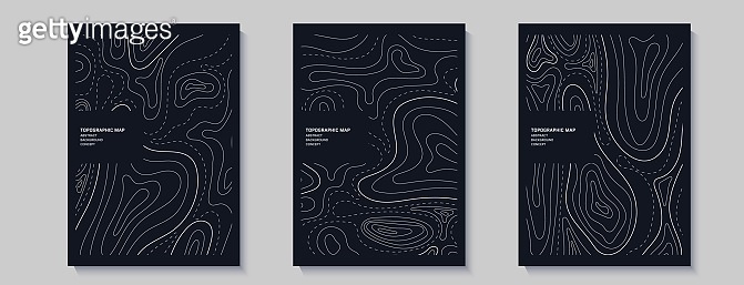 Set of topography flyers. Outline cartography landscape. Collection of ...