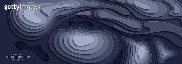 Topographic map in paper cut style. 3d abstract background with cut out ...