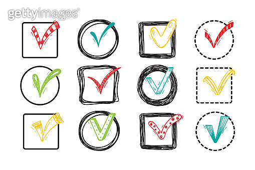 Vector Checkmarks and Checkboxes Set. Hand Drawn Doodle Tick symbol ...