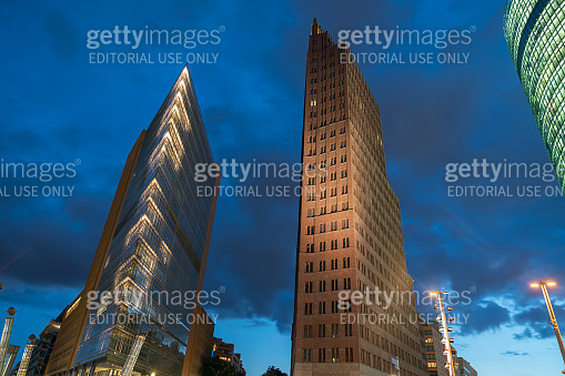 Three modern architectural styles and shapes high-rise commercial ...