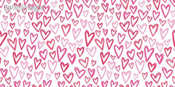 Cute hand drawn hearts seamless pattern, colorful crayons doodle ...