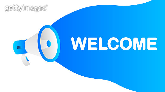 Welcome banner template. Marketing flyer with megaphone. Template for ...