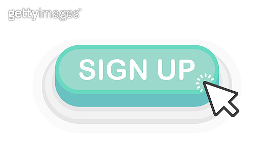 Sign Up green 3D button in flat style isolated on white background ...