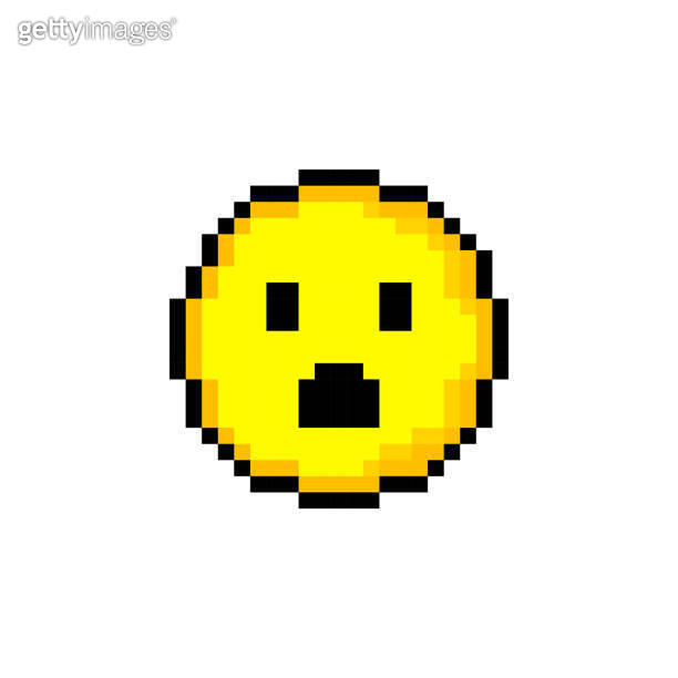 Pixel 8 bit yellow circle with smile. Isolated object on white ...