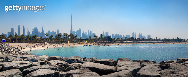Panoramic view of popular La Mer beach in Dubai, UAE. Coastline with ...
